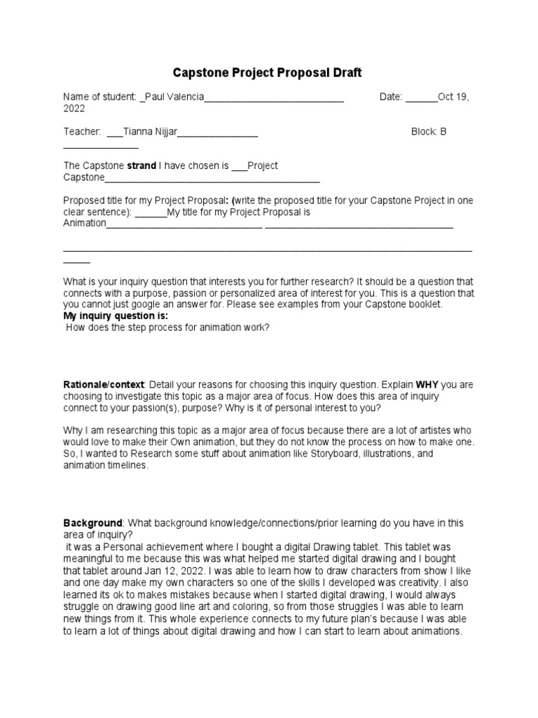 Draft Capstone Proposal | PDF | Animation | Mentorship