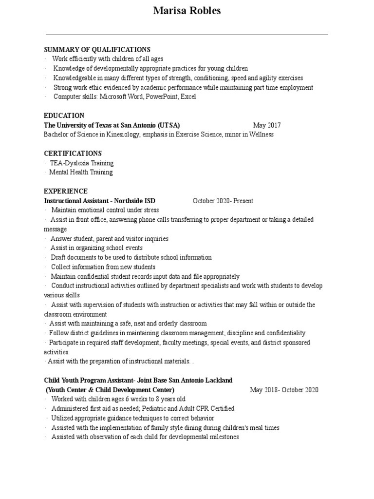 Resume-Marisa Robles | PDF | Classroom Management