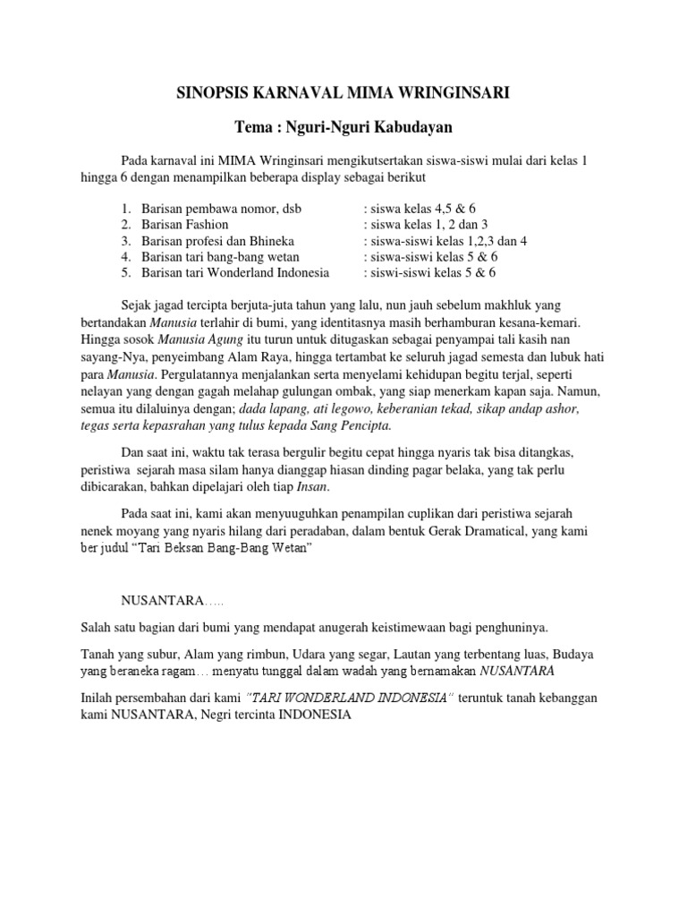 Sinopsis Karnaval Mima Wringinsari | PDF