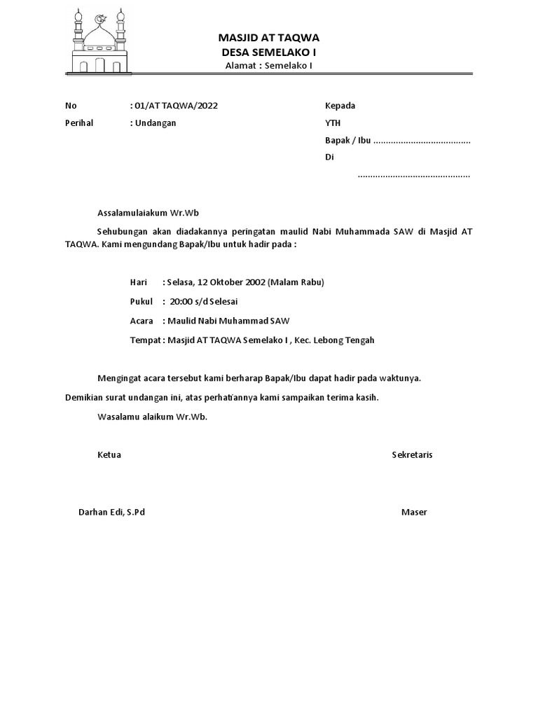 Undangan Maulid Nabi di Masjid AT Taqwa | PDF | Griya & Taman