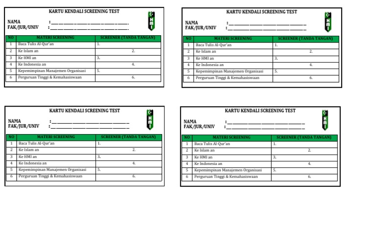 Kartu Kendali Screening | PDF