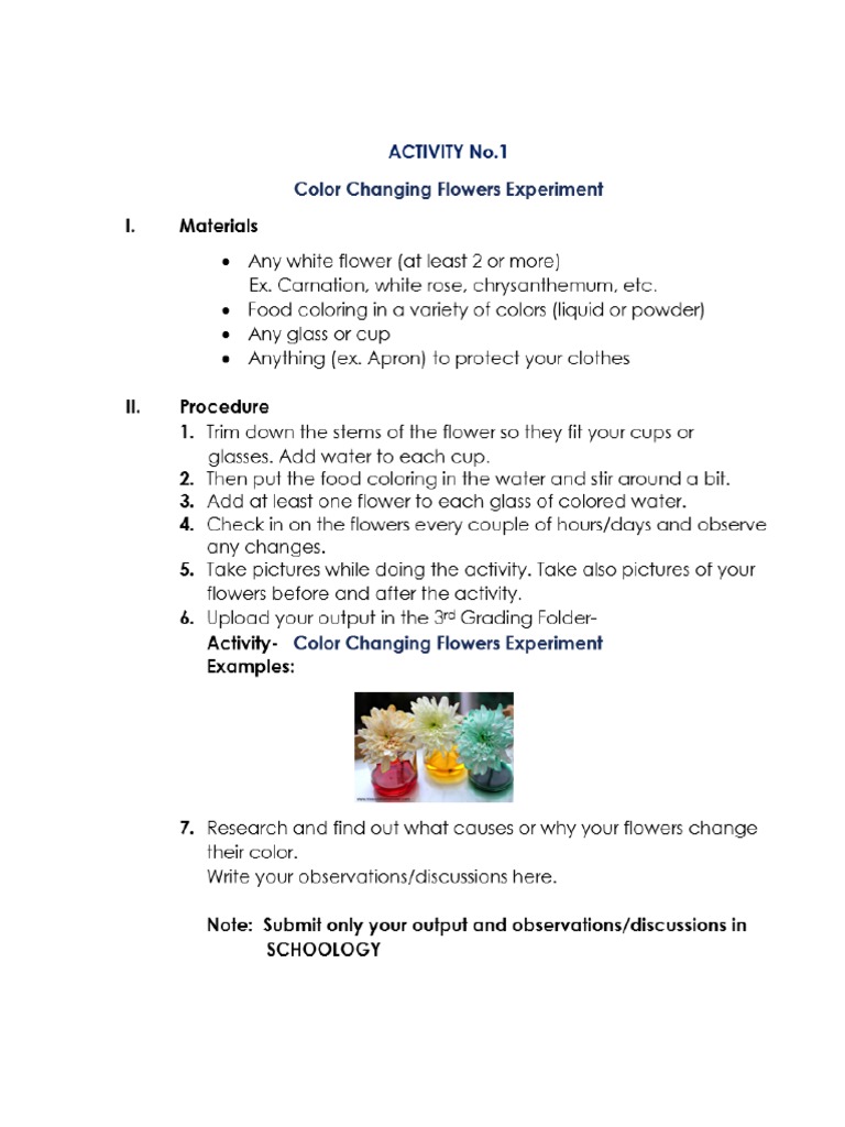 Activity 1 - Color Changing Flowers Experiment | PDF
