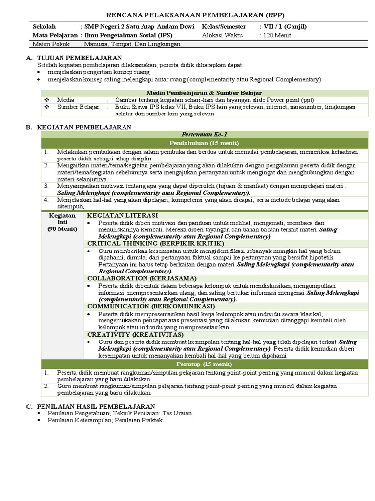 1.1 RPP I IPS Kelas 7 | PDF | Karier & Perkembangan | Sains & Matematika