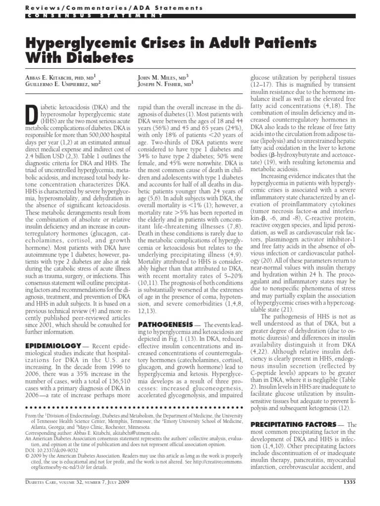 Guideline ADA 2010 in Hyperglicemia Crisis | PDF | Hyperglycemia ...