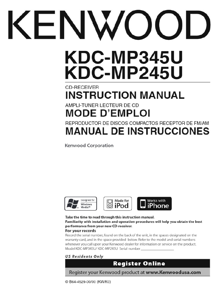 KDC-MP345U KDC-MP245U Manual Radio | PDF