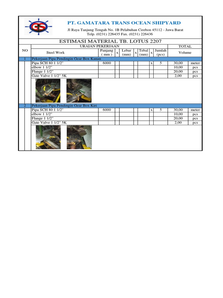 Estimasi Material TB LOTUS 2207 | PDF