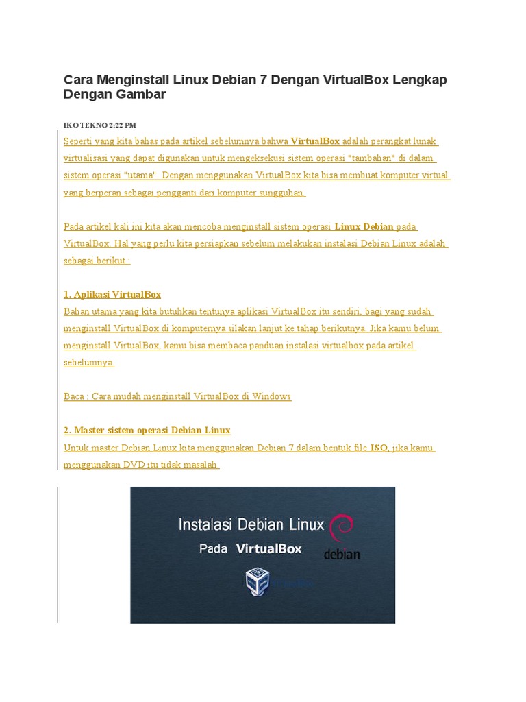 Cara Menginstall Linux Debian 7 Dengan VirtualBox Lengkap Dengan Gambar | PDF