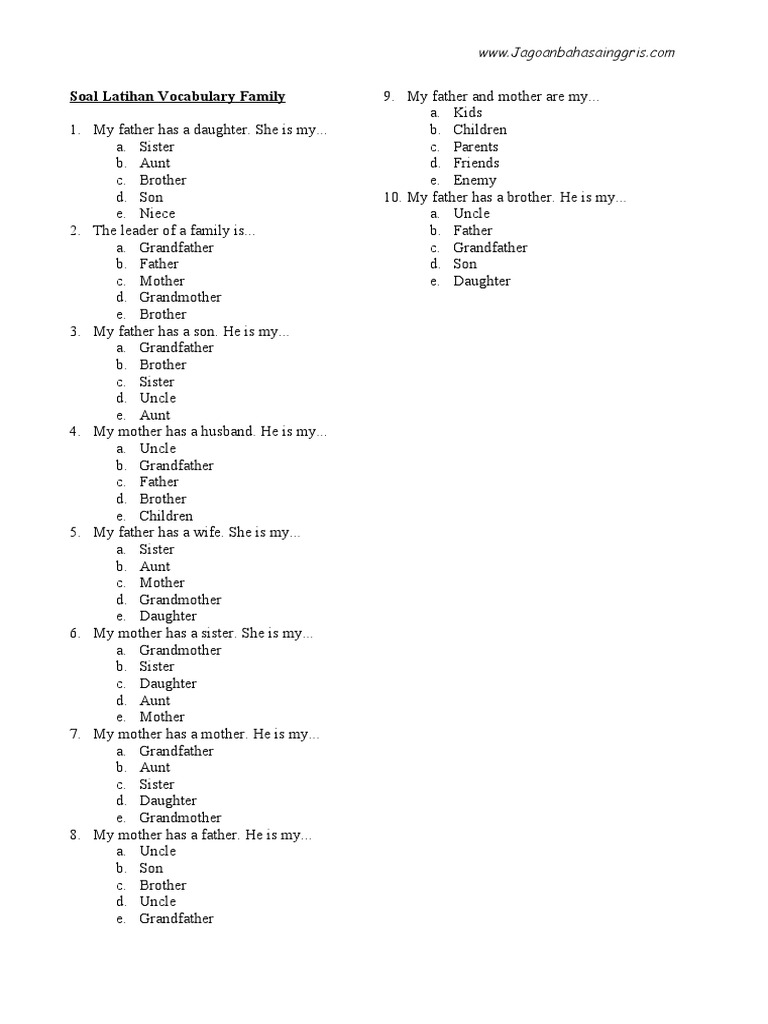 Soal Latihan Vocabulary Family | PDF