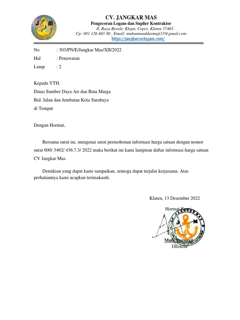 Informasi Harga CV Jangkar Mas Kepada Dinas SDA Dan Bina Marga Kota ... Informasi Harga CV Jangkar Mas Kepada Dinas SDA Dan Bina Marga Kota ...