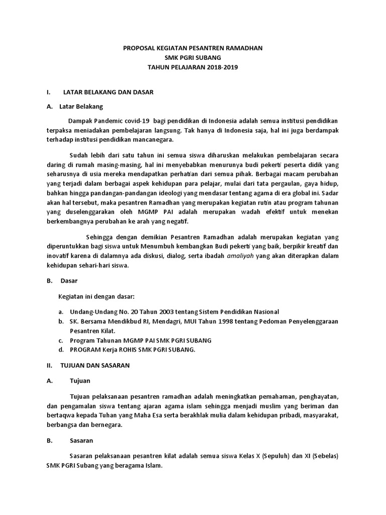 Proposal Pesantren Ramadhan | PDF