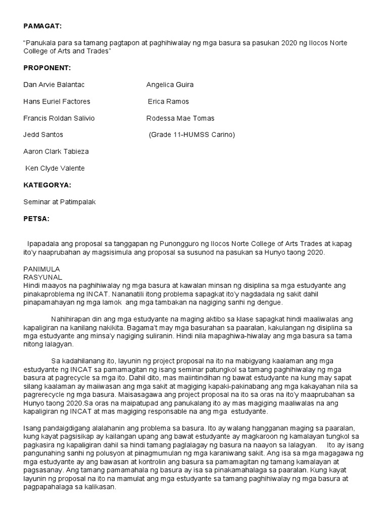 Halimbawa NG Panukalang Proyekto | PDF