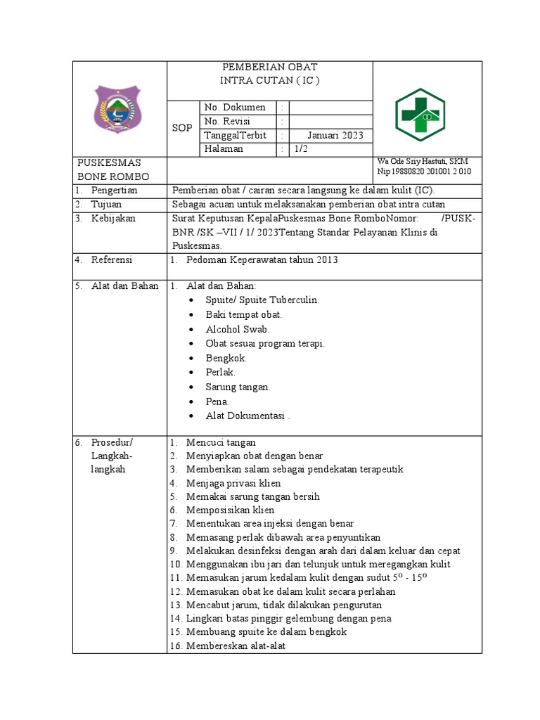 Sop Injeksi Ic | PDF