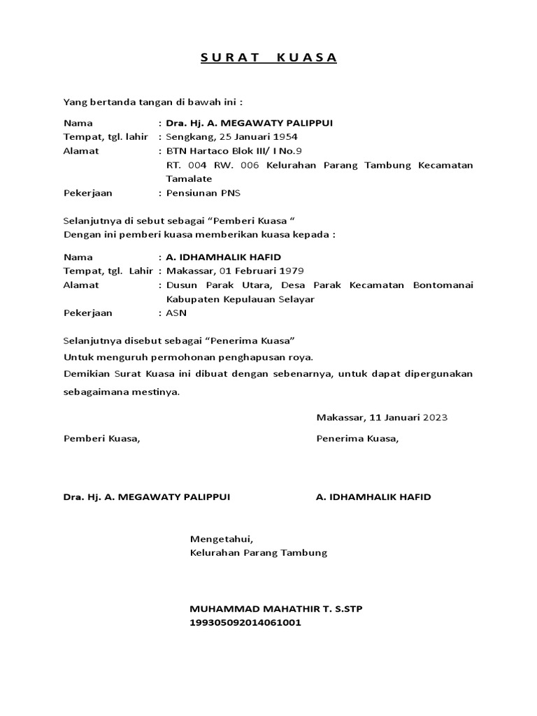 Surat Kuasa Permohonan Penghapusan Roya | PDF