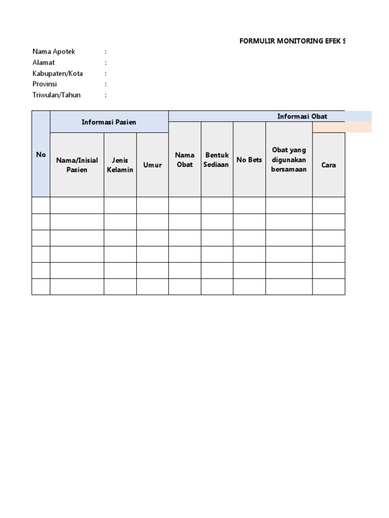Form Monitoring Efek Samping Obat | PDF