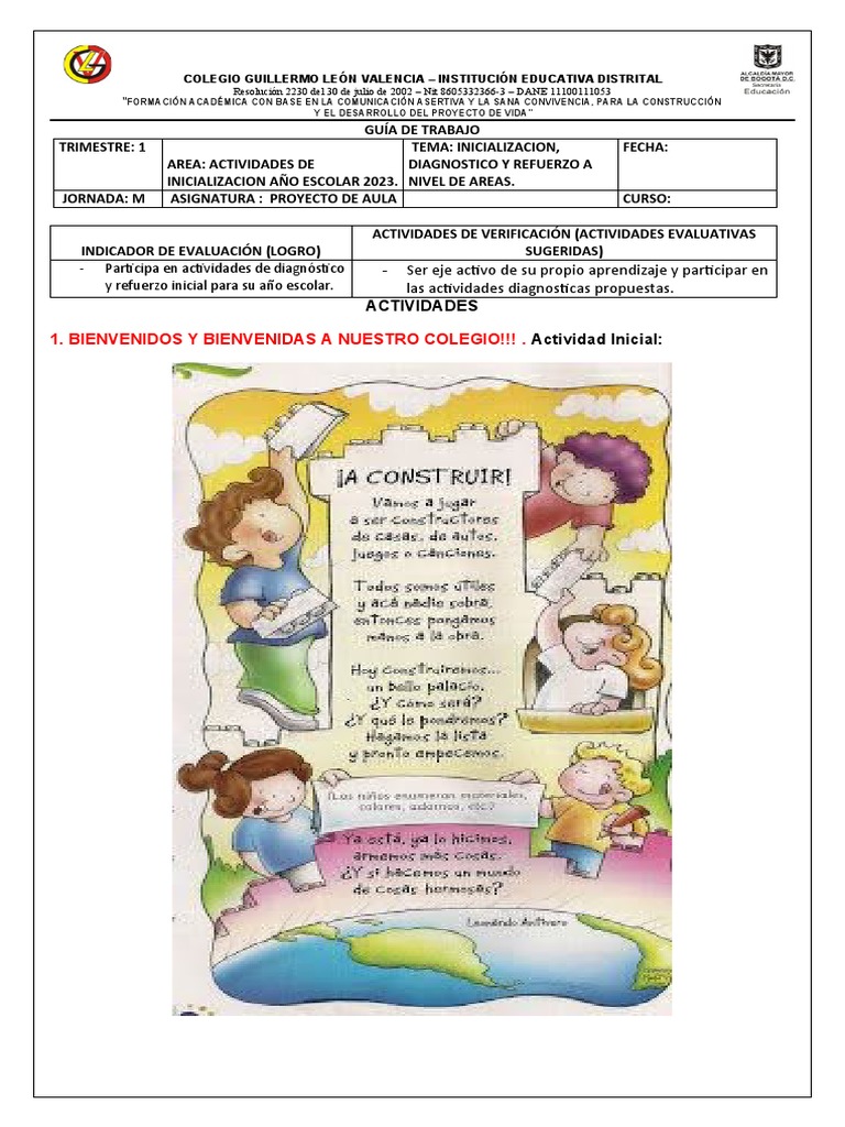 Actividades Iniciales Año Escolar 2023 Docente Sandra Judith Patiño | PDF