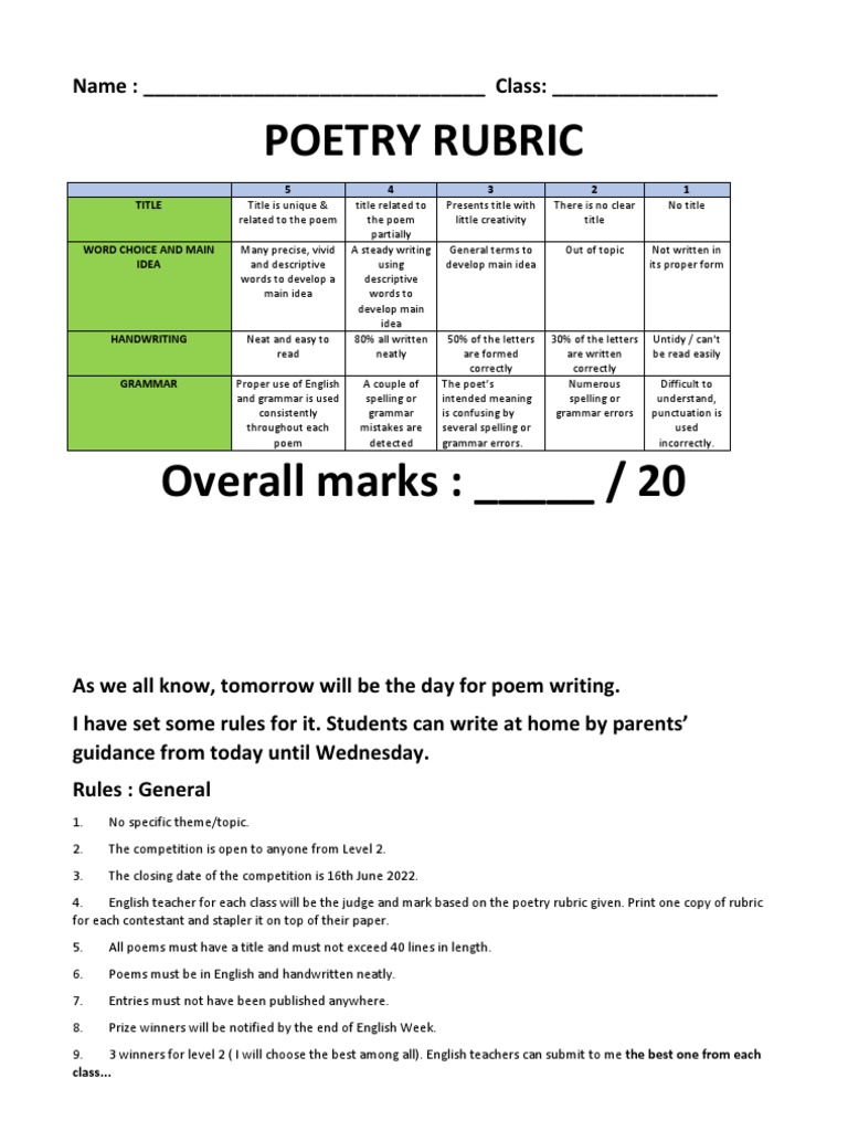 POETRY RUBRIC | PDF | Poetry | English Language