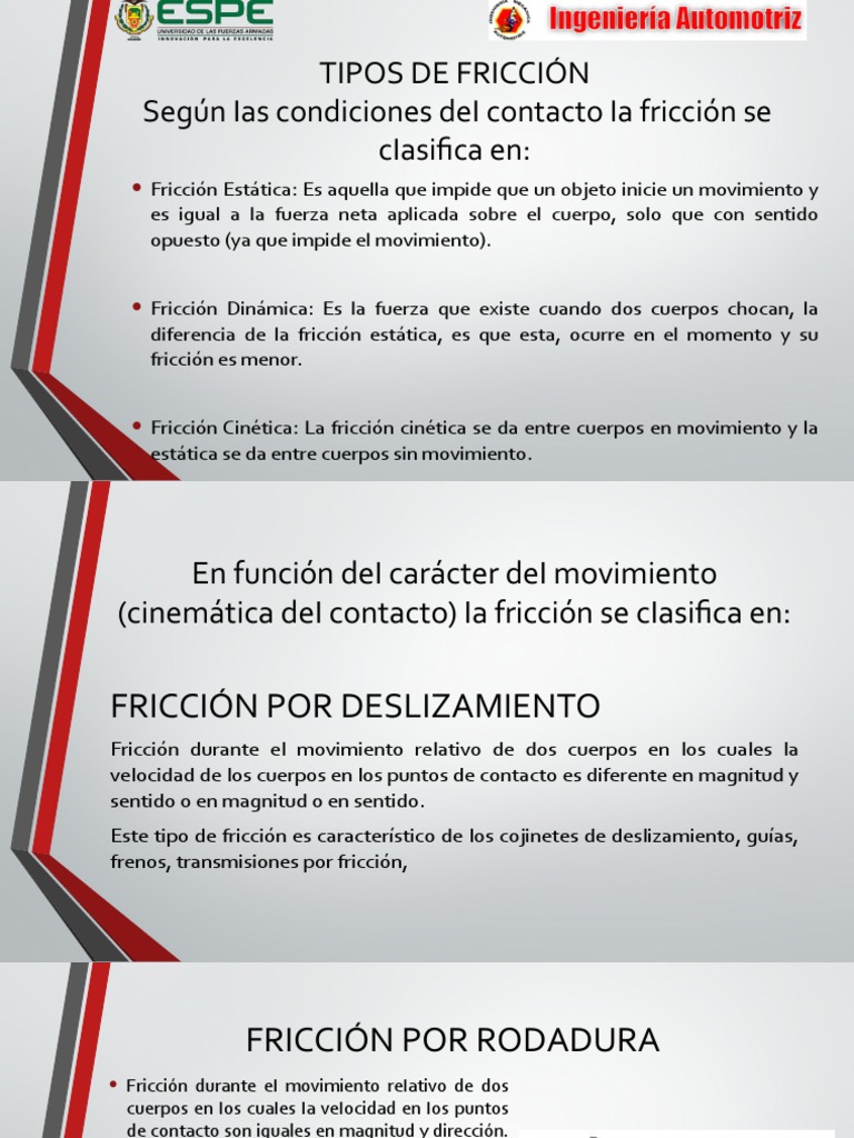 Tipos de Fricción y sus Características | PDF | Fricción | Lubricante