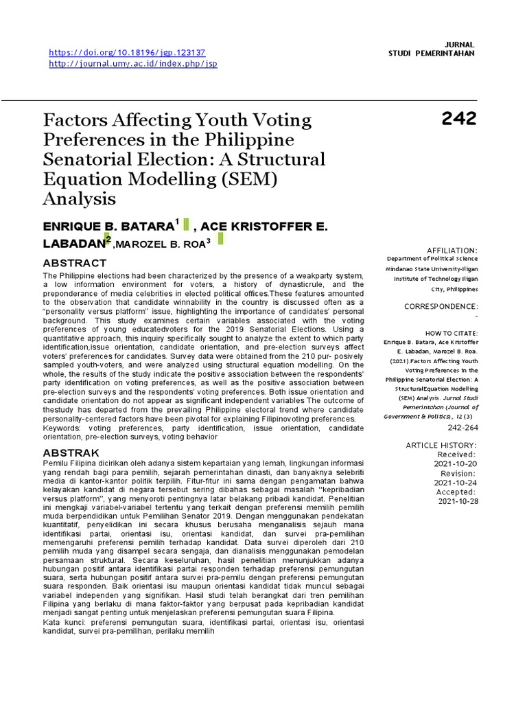 2021 - Factors Affecting Youth Voting Preferences | PDF | Survey ...