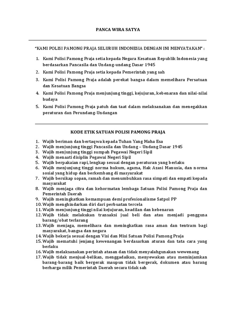 Panca Wira Satya Satpol PP | PDF