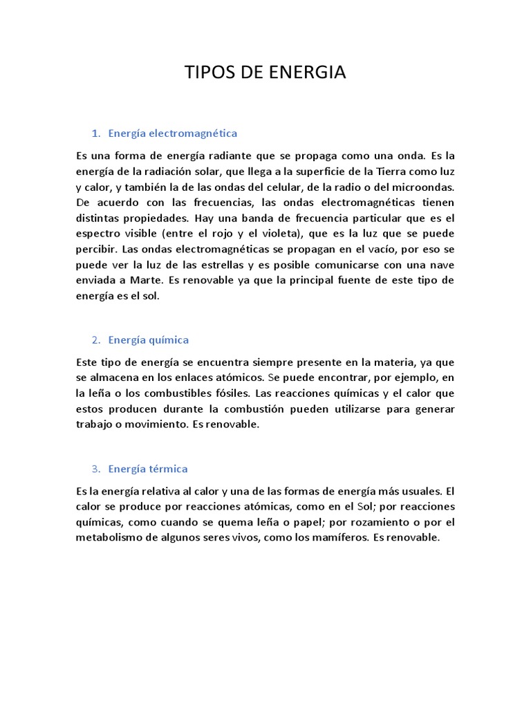 Tipos de Energía: Guía Completa | PDF | Radiación electromagnética ...