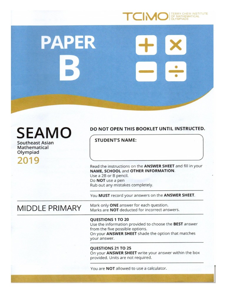 Paper B SEAMO 2019 | PDF