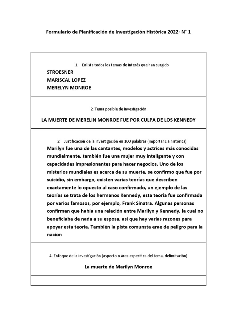 Planificador de Inv Hist - 1 | PDF | Marilyn Monroe