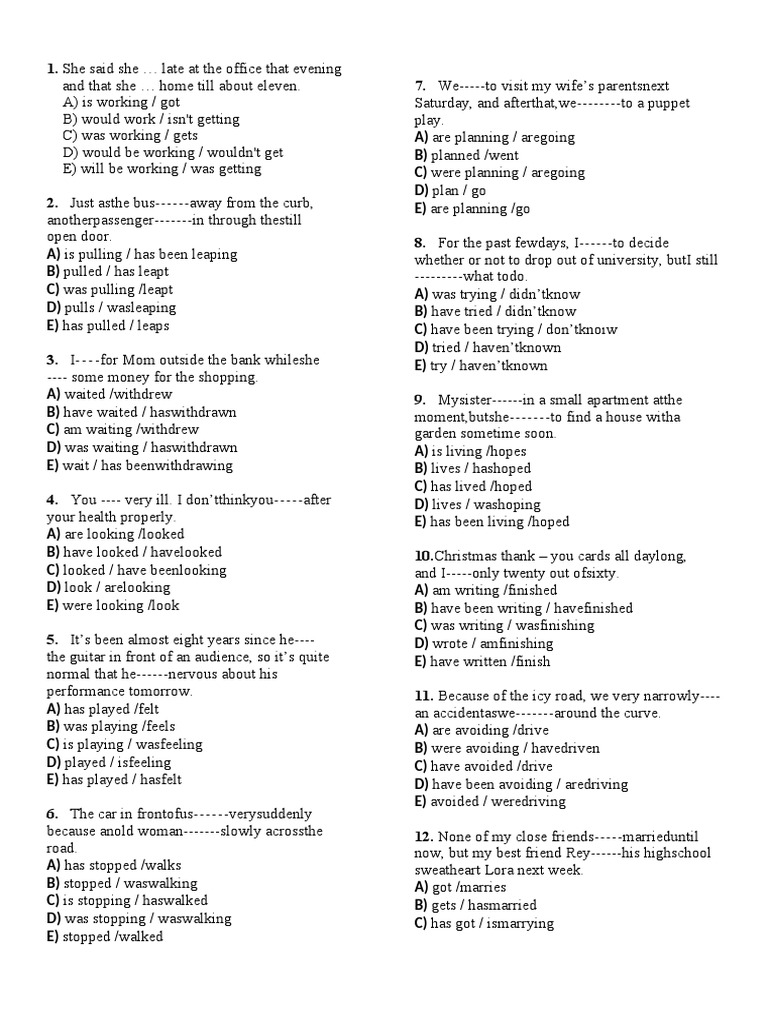 Mixed Tenses Multiple Choice | PDF Mixed Tenses Multiple Choice | PDF