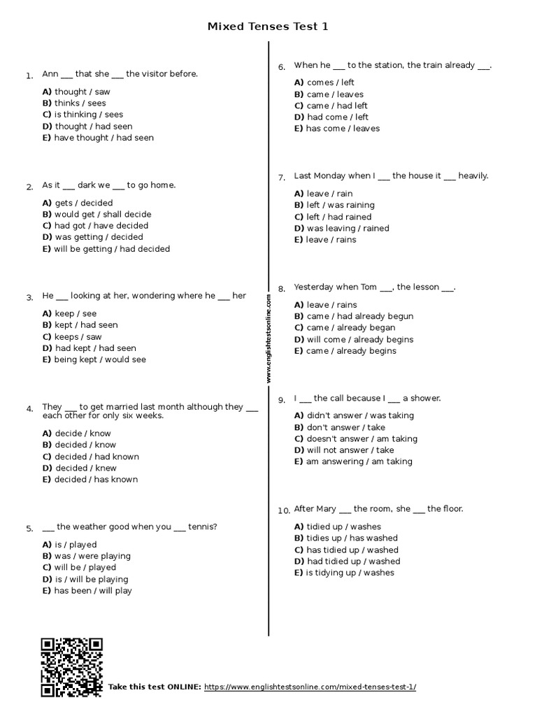 1389 - Mixed Tenses Test 1 | PDF