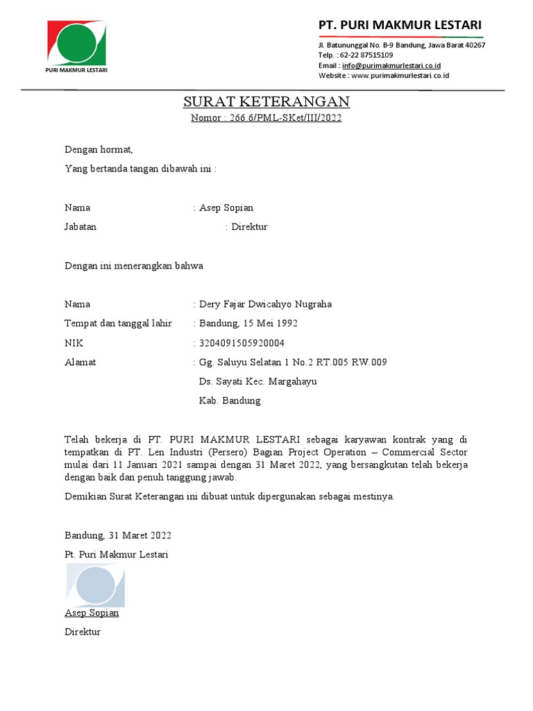 Contoh Paklaring | PDF