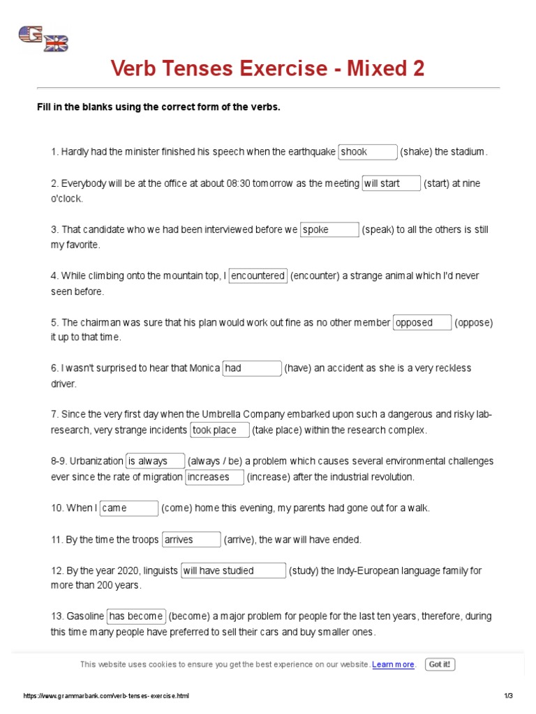 Mixed Verb Tenses Exercise | PDF | Linguistics