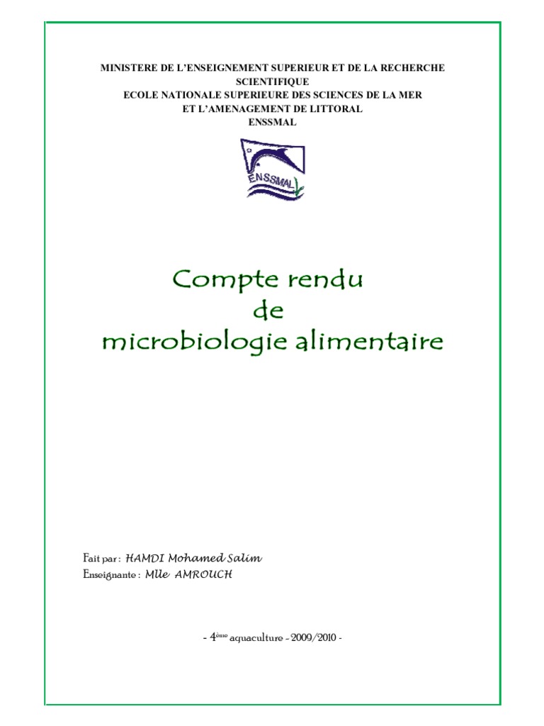 Compte Rendu de Microbiologie Alimentaire | PDF