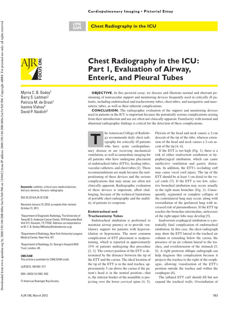 AJR Chest Radiography in The ICU Parte I 2012 | PDF | Lung | Medical ...