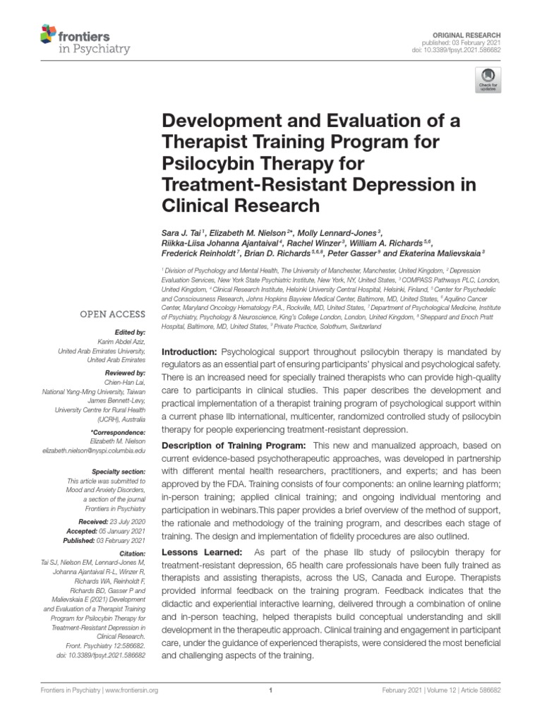 Development and Evaluation of A Therapist Training Program For Psilocybin T... | PDF ...