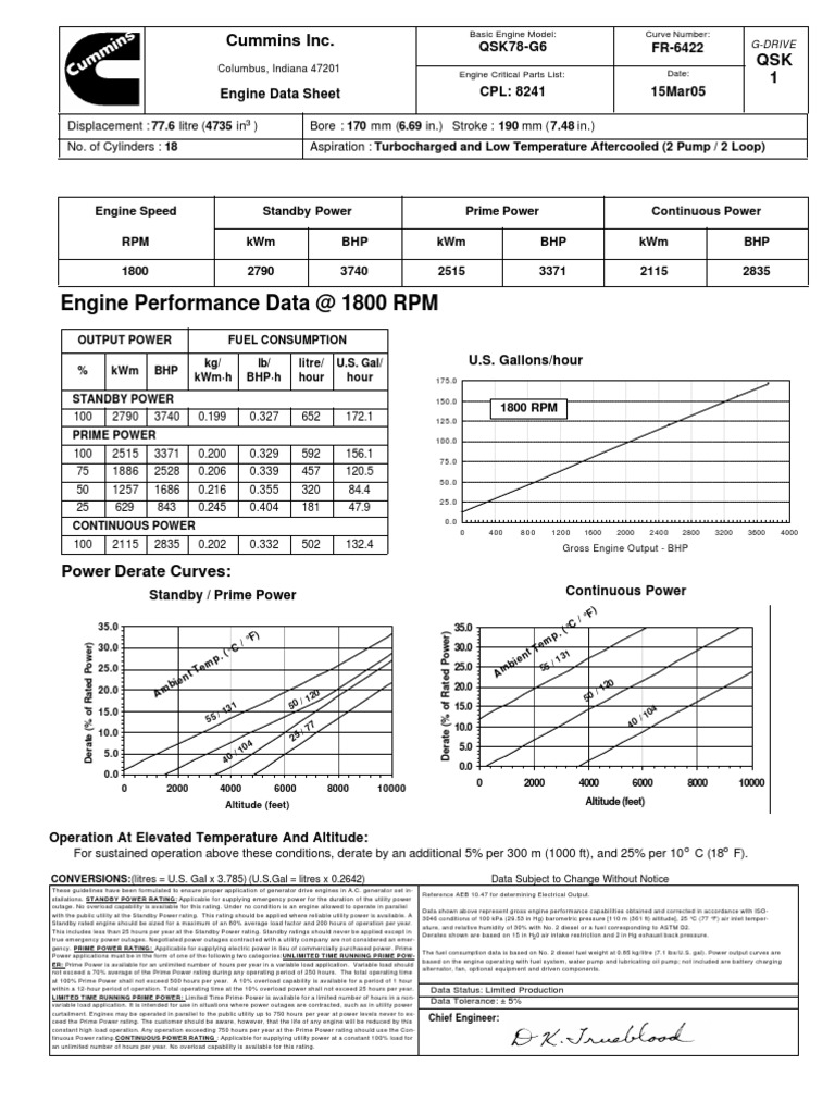Cummins QSK78 Engine Specifications | PDF | Diesel Engine | Engines