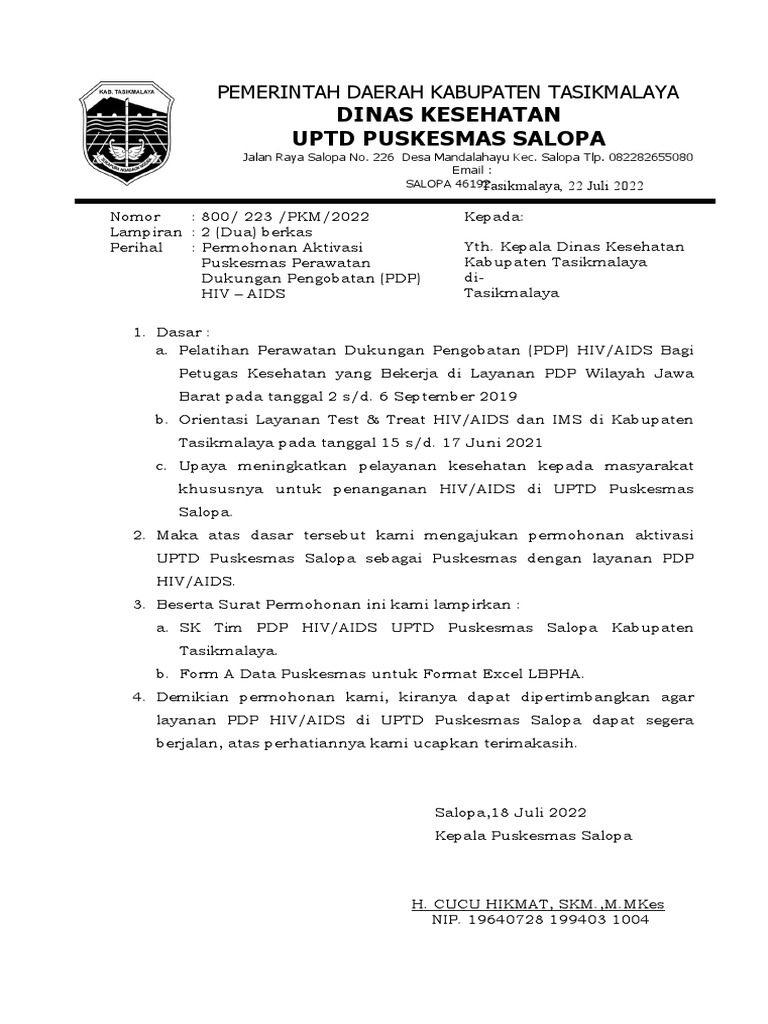 Surat Permohonan Aktivasi PKM Salopa | PDF