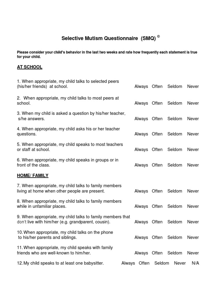 Selective Mutism Questionnaire | PDF | Youth | Social Institutions