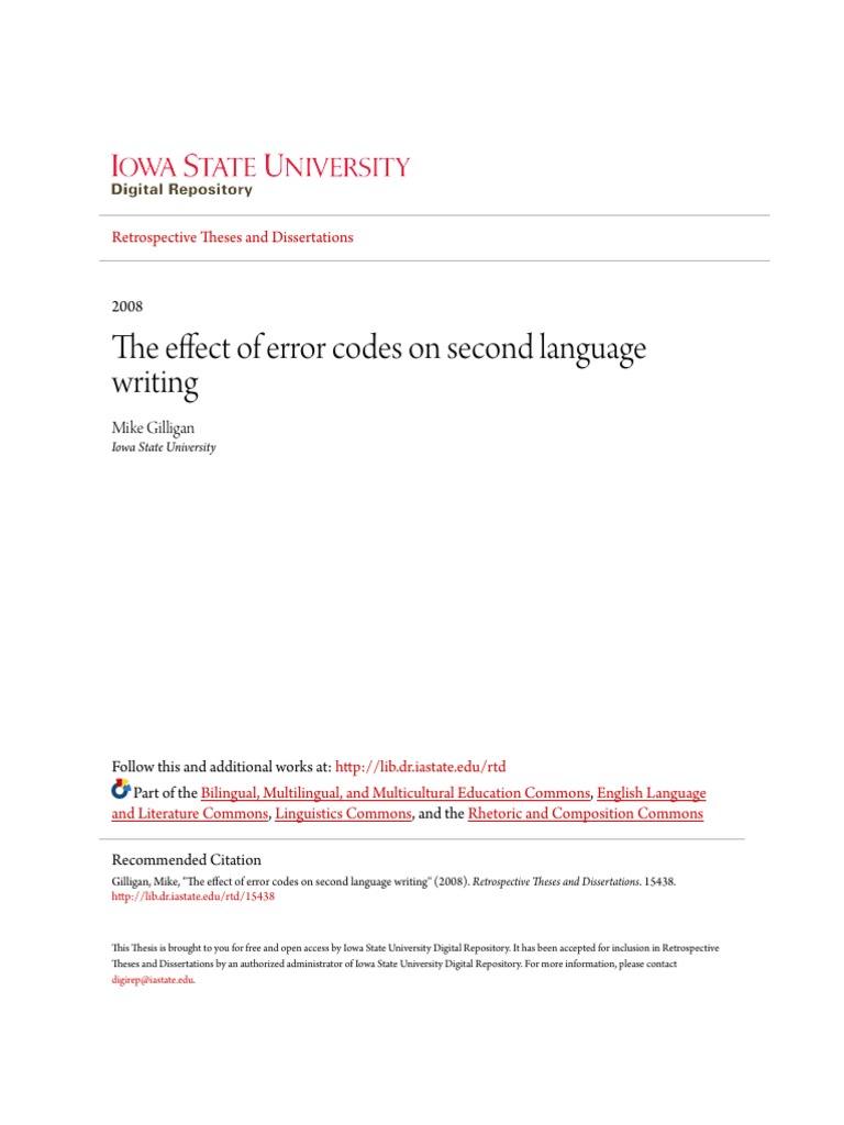 The Effect of Error Codes On Second Language Writing | PDF | English As A Second Or Foreign ...