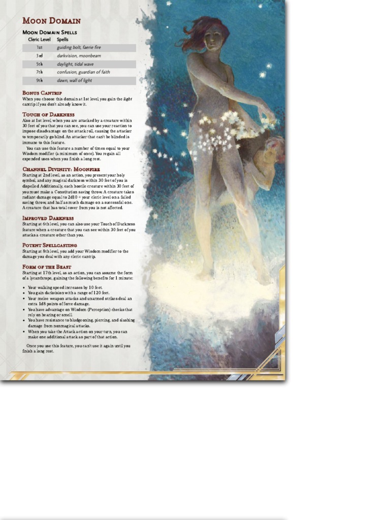 Moon Domain Cleric Features and Spells | PDF