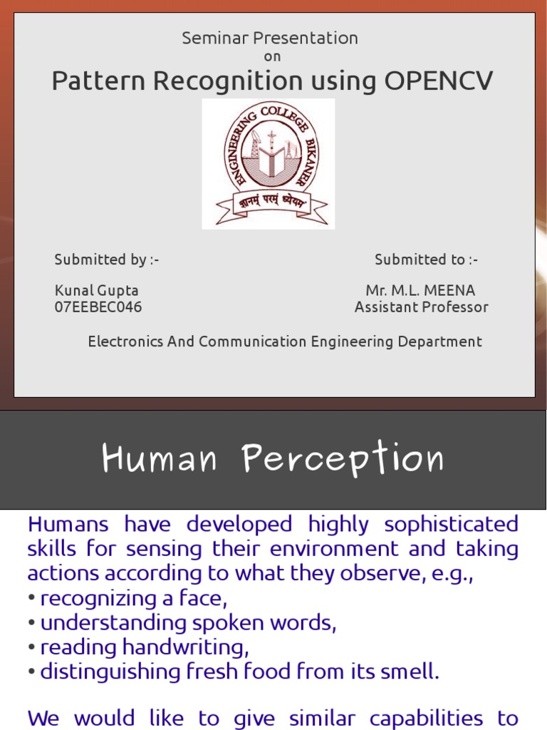 OpenCV Seminar on Pattern Recognition using Facial Recognition | PDF ...