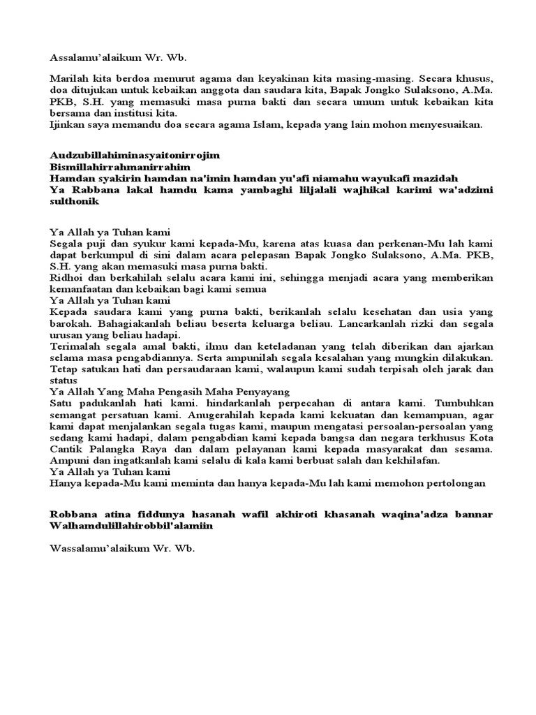 Doa Acara Purna Tugas 2022 | PDF