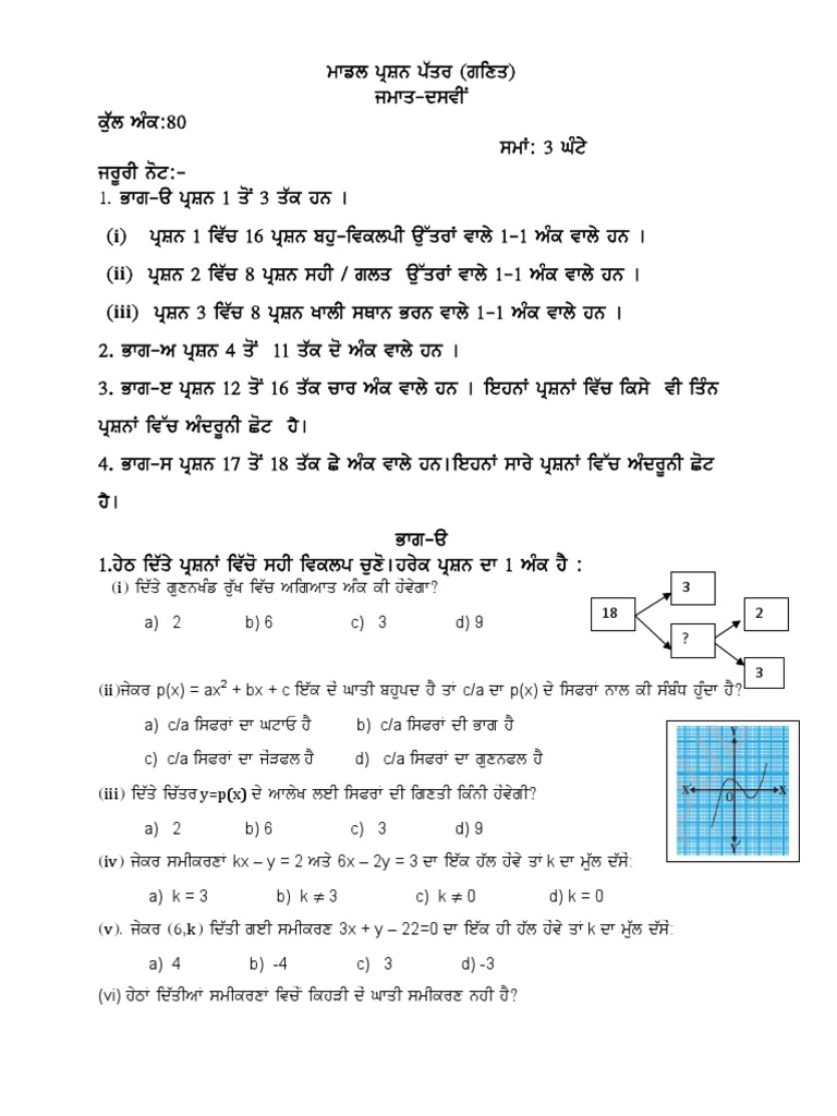 10th Mathematics Model Test Paper | PDF