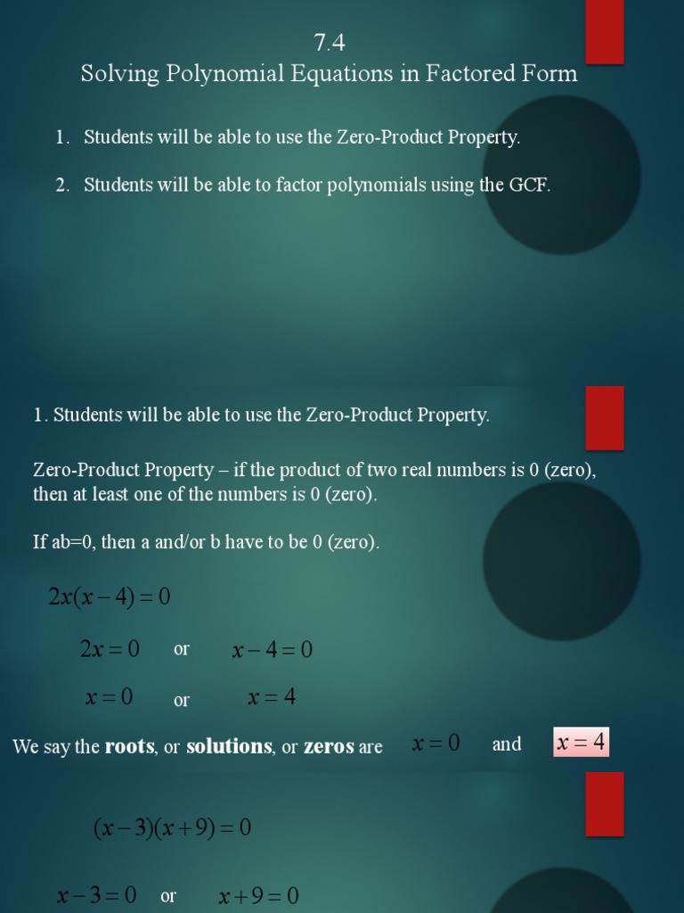 Solving Factored Polynomial Equations | PDF | Zero Of A Function ...