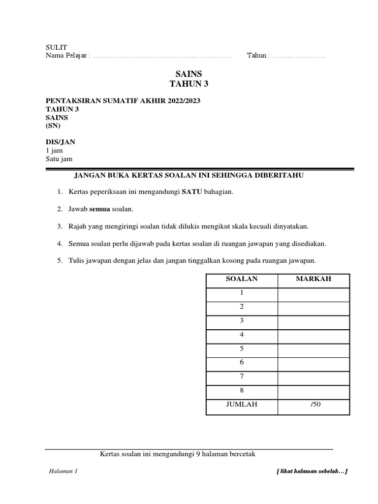 Sains Tahun 3 Pdf