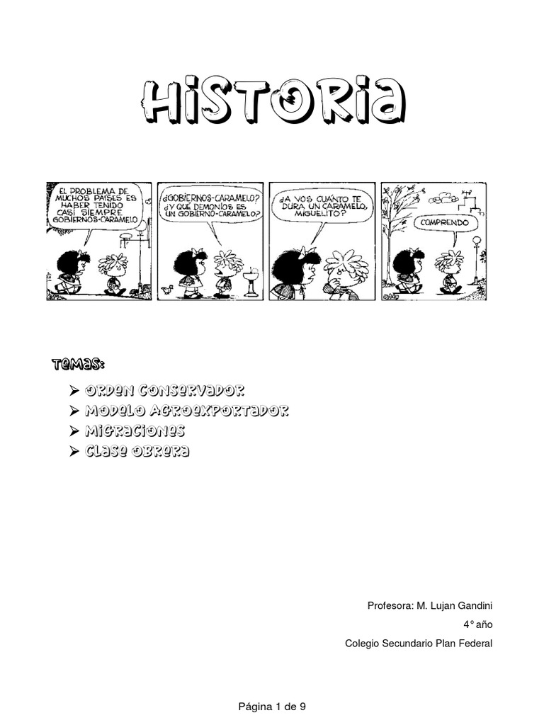 Historia 4° Año - Orden Conservador | PDF | Inmigración | Argentina