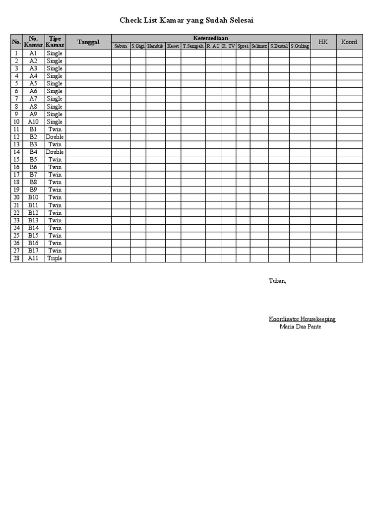 Checklist Pekerjaan | PDF