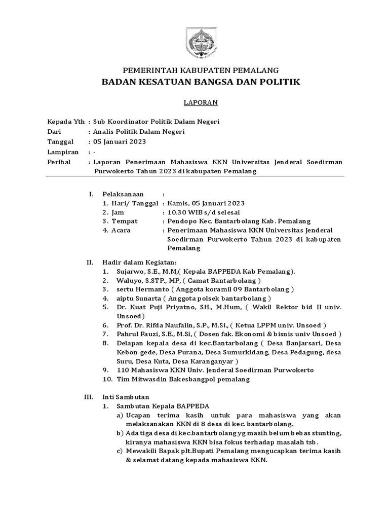 Laporan 05 Januari 2023 - Penerimaan Mahasiswa KKN Universitas Jenderal ... Laporan 05 Januari 2023 - Penerimaan Mahasiswa KKN Universitas Jenderal ...