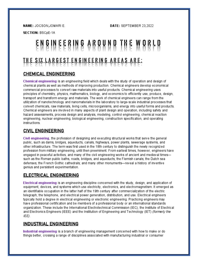 Overview of Engineering Disciplines | PDF | Engineering | Biomedical ...