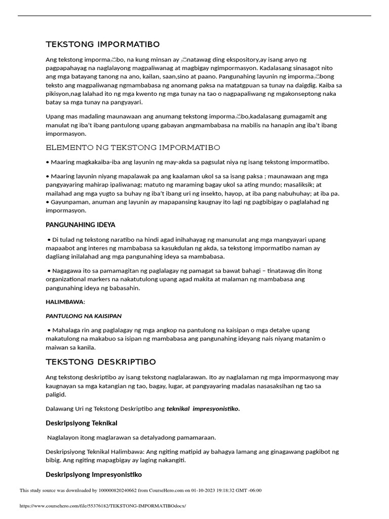 Tekstong Impormatibo | PDF