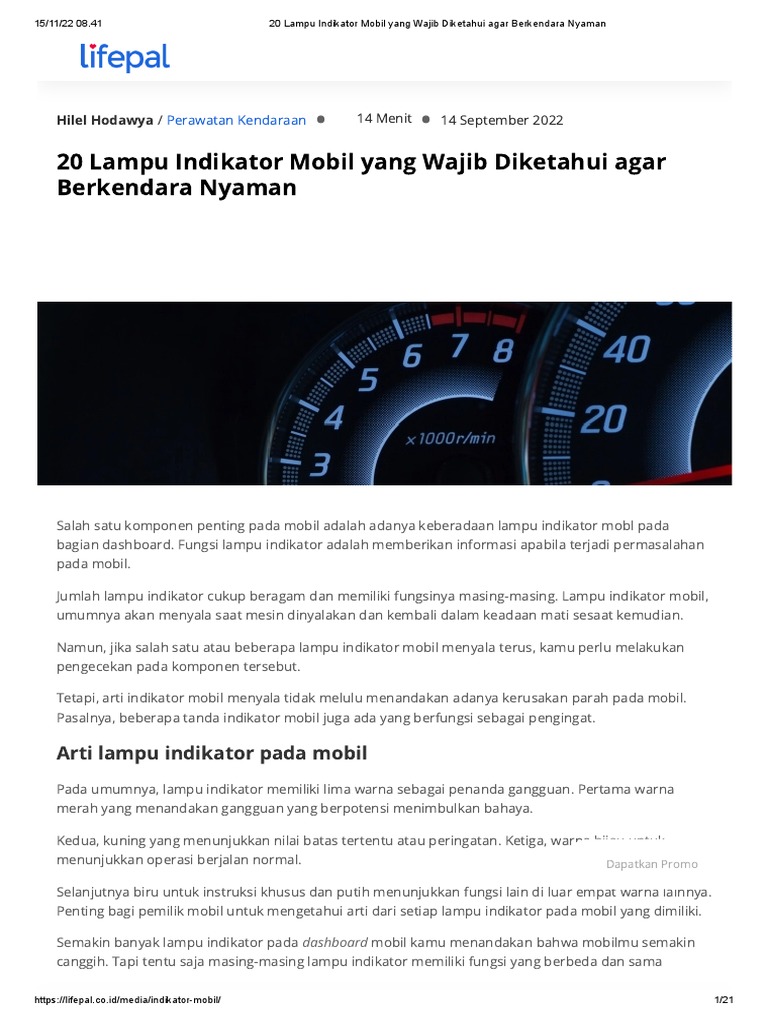 20 Lampu Indikator Mobil Yang Wajib Diketahui Agar Berkendara Nyaman | PDF