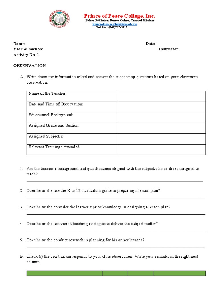 Observation 1-PCK | PDF | Lesson Plan | Teaching Method